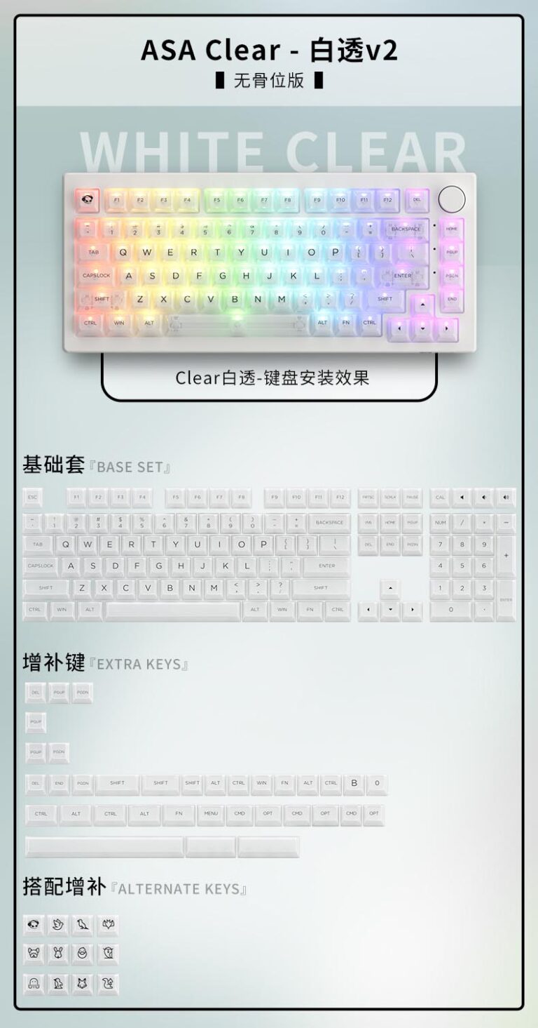 AKKO Clear Keycaps Set v2 – White (PC / ASA profile / 155 nút) – AKKO.VN