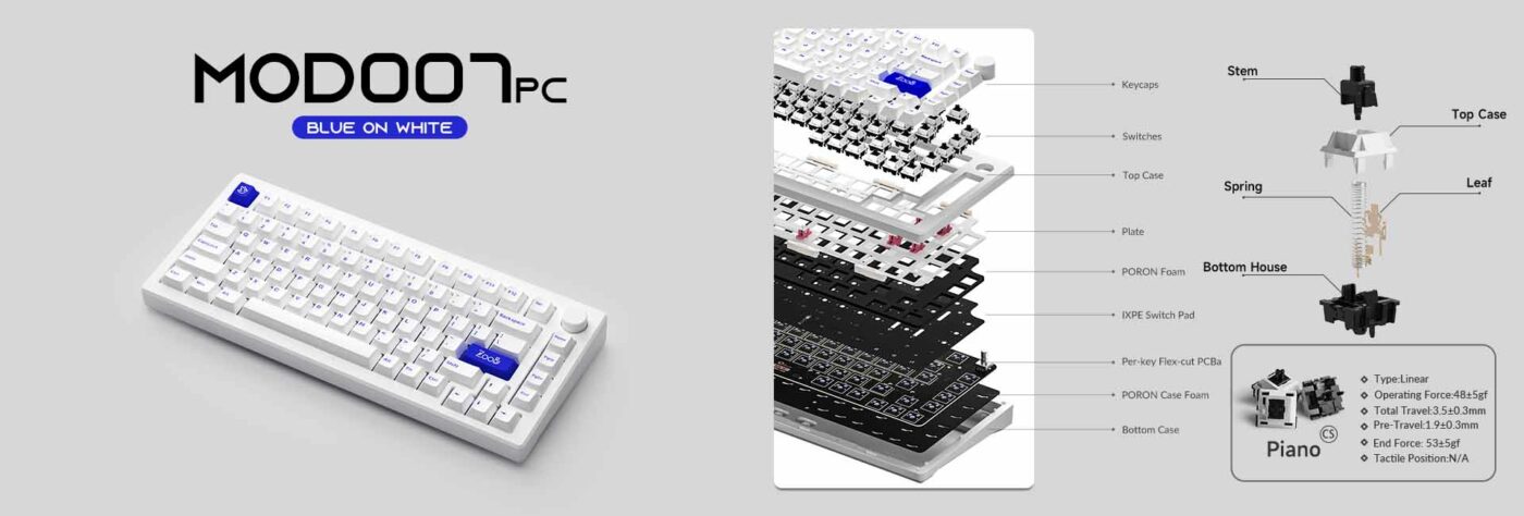 Bàn phím cơ AKKO MOD007 PC Blue on White (Hotswap / Gasket Mount ...