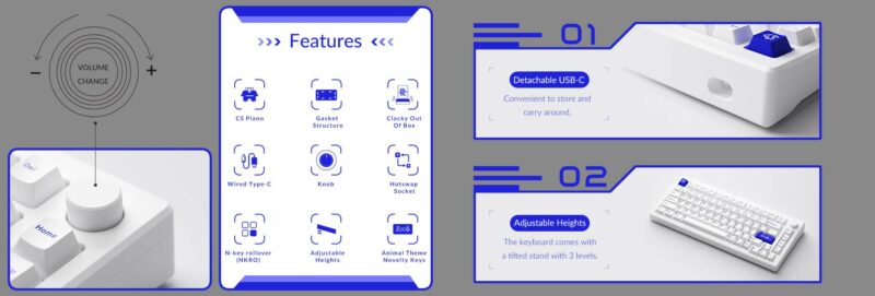 Bàn phím cơ AKKO MOD007 PC Blue on White (Hotswap / Gasket Mount ...